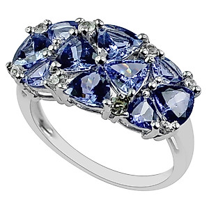 Carillon Tanzanite Trillion Shape Natural Non-Treated Gemstone 925 Sterling Silver Ring Engagement Jewelry for Women & Men