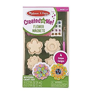 Melissa & Doug Created by Me! Flower Wooden Magnets Craft Kit (4 Designs, 4 Paints, Stickers, Glitter Glue)