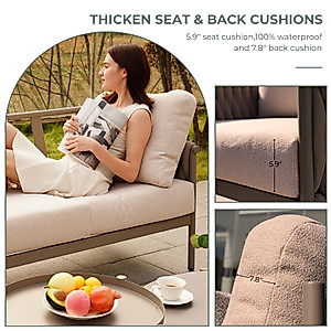 Grand patio 5-Piece Outdoor Furniture Set, Outdoor Sofa Set with 2 Round Side Tables, Modern Metal Outdoor Couch with 6-inch Thick Waterproof Cushions for Patio Porch Deck Backyard