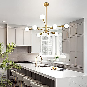 Deyidn Sputnik Chandelier Modern Gold Chandelier Mid Century Ceiling Lighting Fixtures 8 Lights E26 for Living Room, Kitchen Island, Bedroom, Dining Room, and Farmhouse