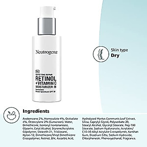 Neutrogena Rapid Tone Repair Retinol + Vitamin C Facial Moisturizer with Retinol, Vitamin C, Hyaluronic Acid & SPF 30 Sunscreen, Tone-Evening & Brightening Face Cream, 1 fl. oz