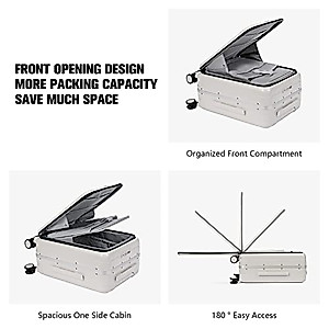 Hanke Lightweight Hardside Luggage 8 Spinner Silent Wheels Travel Suitcase, Off White, Carry-On 20-Inch