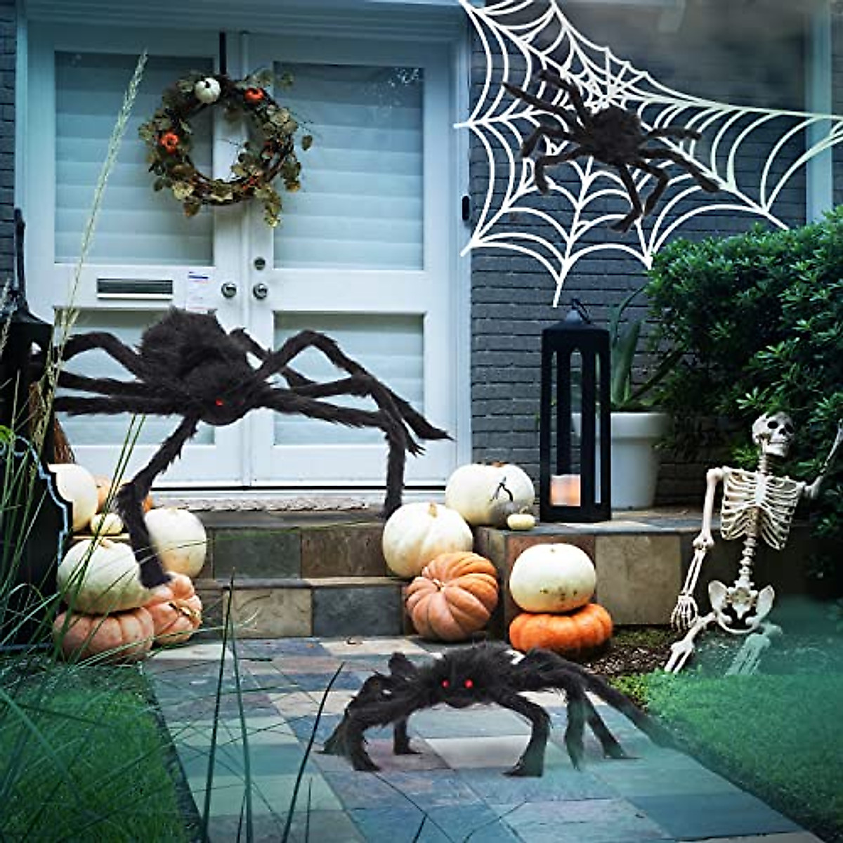 HOLYFUN 6 Pack Halloween Spiders Decorations, Giant Spiders with Red Eyes, Halloween Indoor and Outdoor Party Decor for Yard Patio Lawn Garden