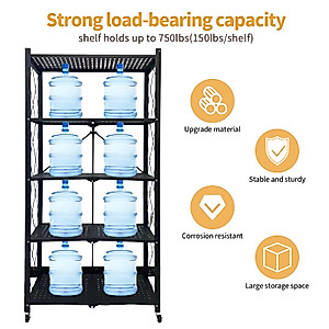 ExGizmo Storage Shelves,5-Shelf Foldable Metal Garage Shelveing with 4 Wheels,Large Capacity Shelving Unit,No Assembly Organizer Rack,Movable Storage Rack for Room,Kitchen,Grocery Room (Black)