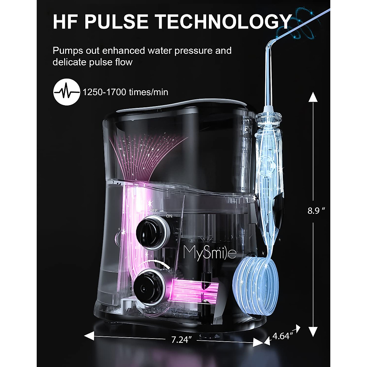 MySmile 1000ML Countertop Water Dental Flosser Teeth Cleaner, Teeth Whitening Kit with 28X Teeth Whitening Strips 14 Treatments(1Pcs Countertop Water Dental Flosser+1Pcs Light + 14 Sets Strips)