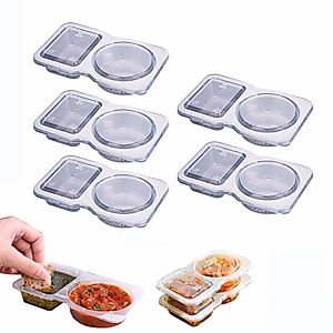 5/15/25/35PCS Double Compartment Condiment Container, Plastic Condiment Containers,Double Compartment, 2 Compartment, with Lids, Reusable Snack Container for Condiments or Dips (5)