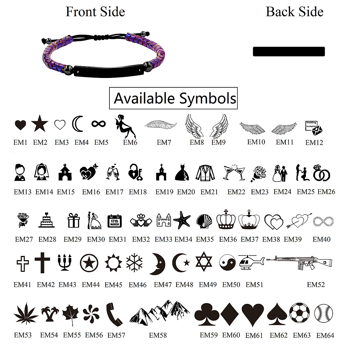 Generic Gear Shape Purple Hematite Beads Customized Name ID Bracelet for Women Girls Best Friends Birthday Graduation Gift Y1457, 1Engraving, Purple Stone