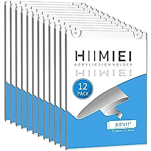 HIIMIEI 12 Pack Acrylic Wall Sign Holder 8.5x11 Vertical, Clear Plastic Picture Frames for Paper with Free 3M Tape and Screws, Door Sign Holder Perfect for Home, Office, Store, Restaurant