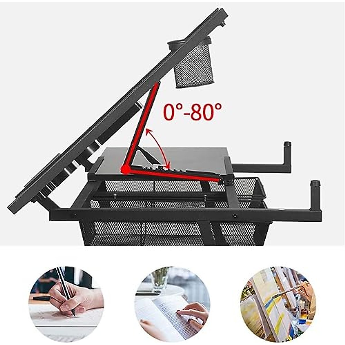XiVue Drafting Table with Storage, Height Adjustable Tiltable Art Desk, Glass Panel Drawing Desk, for Work Study Painting Craft Table