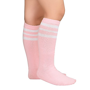 Durio Kids Soccer Socks Cotton Sports Socks Knee High Tube Socks for Boys and Girls Pink w White