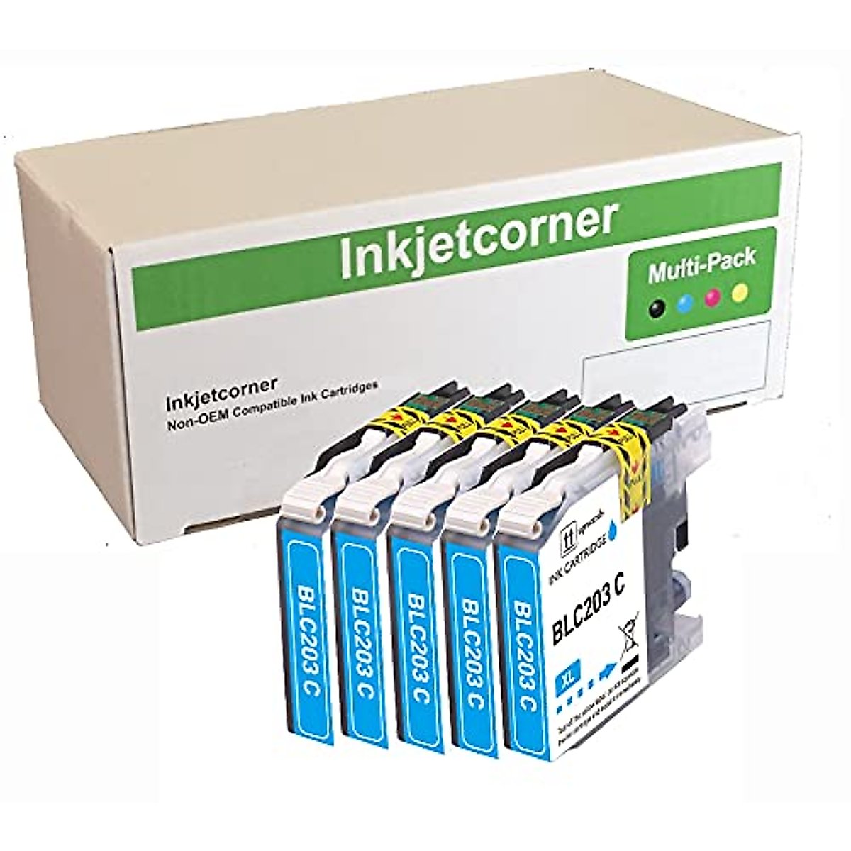 Inkjetcorner Compatible Ink Cartridges Replacement for LC203C LC203XL for use with MFC-J460DW MFC-J480DW MFC-J485DW MFC-J680DW MFC-J880DW MFC-J885DW (Cyan, 5-Pack)