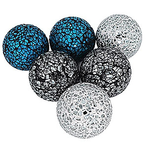 6 Pieces Decorative Glass Balls 2.4" Small Mosaic Sphere Decorative Orbs Centerpiece Balls for Bowls, Vases, Dining Table Decor, Diameter 2.4 Inches (B, 6)