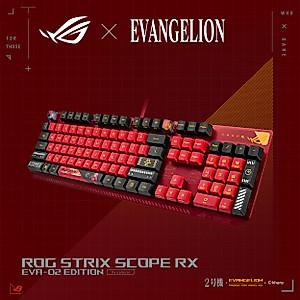 ROG Strix Scope RX EVA-02 Edition, 100% RGB Gaming Keyboard, ROG RX Red Optical Mechanical Switches, IP57 Water Resistance, USB Passthrough, Wider Ctrl Key, Stealth Key, Macro Support, EVA-themed