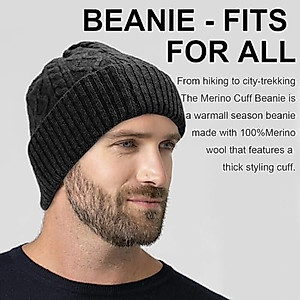 XXL Oversized 100% Merino Wool Beanie Hat for Men & Women, Extra Large Warm Winter Cap for Big Heads, Stretchy Knitted Cap