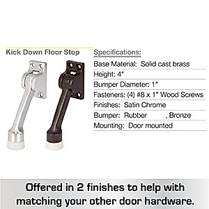 BRINKS Commercial - 4" Kick-Down Door Stop, Satin Chrome Finish - Non-Obtrusive Option to Protect Your Door and Walls