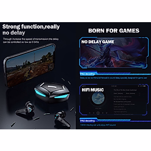 SGNICS Bluetooth 5.2 Wireless Earbuds Gaming Headphones for Microsoft Surface Duo, Low Latency with Cool Lights, True Wireless Gaming Headset Music/Gaming Mode - Black