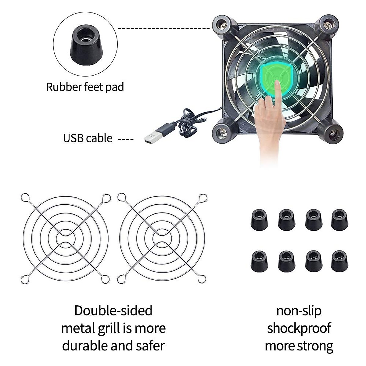 USB Computer Fan Electronics Cooling Fan DC 5V 80mm Computer Fan USB Cooling Fan for Computer Case CPU Routers Receiver Cabinets Cooling (2 Pack)