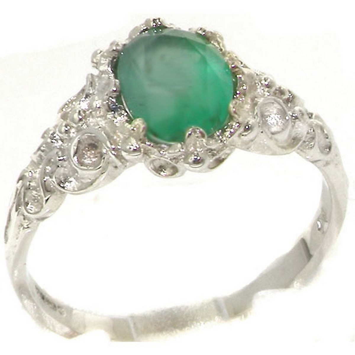 LetsBuyGold 925 Sterling Silver Natural Emerald Vintage Anniversary Ring - Size 8.5