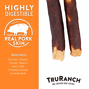 TRURANCH Large Pork Skin Rolls, Chicken-Wrapped Jerky, Made with Real Pork Skin, Rawhide Alternative, Healthy Dog Chews, 1 Bag, 2 Count
