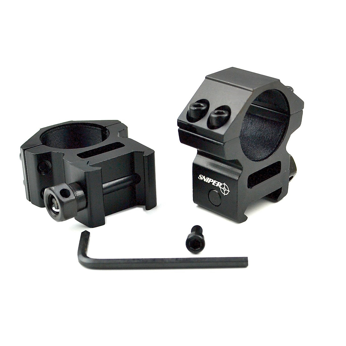 Sniper® Heavy Duty Picatinny/Weaver 1" Mid-Profile See-Thru Scope Rings, Hard Anodized, Black