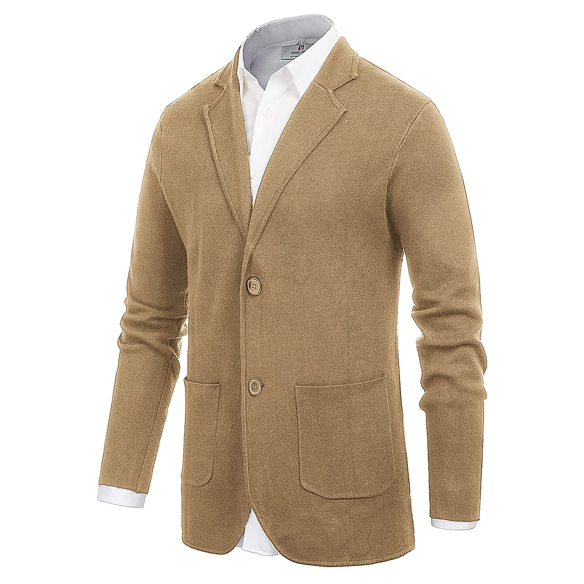 Men Cardigan Sweaters Jacket Stylish Regular Fit Notch Lapel Knit Blazer Sport Coat Business Work Blazer Camel XL