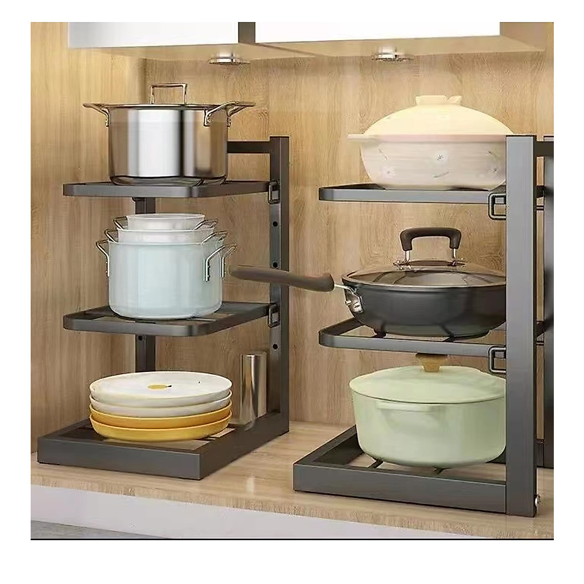 Pot and Pan Organizer for under Cabinet Baking Pan Organizer Rack Pot Rack Pot Organizer Pot and Pan Rack Pan Storage Pot Lid Pan Holder under Sink For Kitchen Organization (3 Tier)