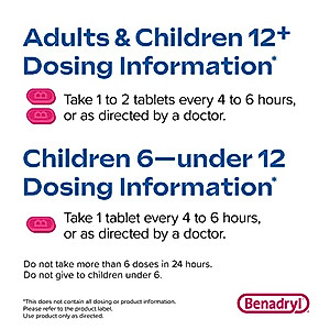 Benadryl Ultratabs Antihistamine Allergy Relief Tablets, Diphenhydramine HCl 25mg, 48 ct
