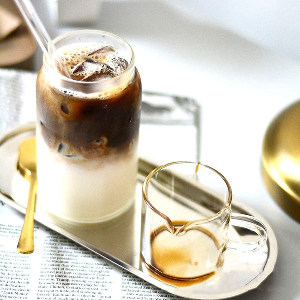 URMAGIC Good Morning Clear Glass Cup For Coffee/Beer/Milk/Tea/Water,13.5Oz Transparent Coffee Mug with Handle and Good Morning Sign,Milk Juice Tea Cup,Novelty Gift for Adults/Kids (C)