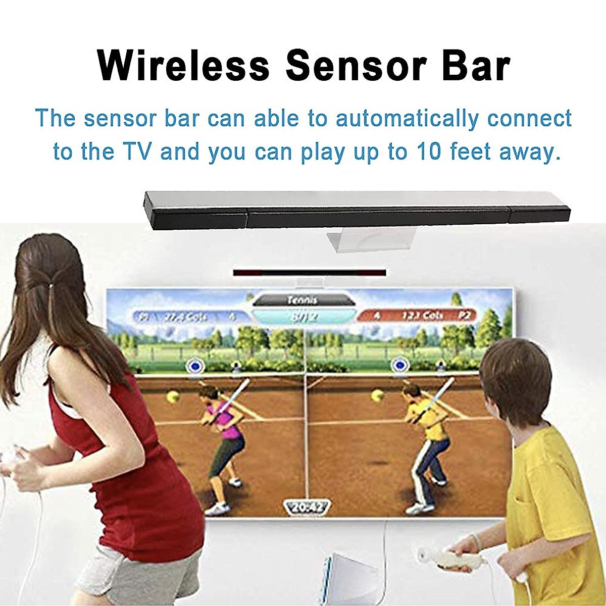 Replacement Wii Wireless Sensor Bar, Infrared IR Ray Motion Sensor Signal Receiver for Nintendo Wii and Wii U Console with Stable Stand and 4 AAA Batteries(Black)