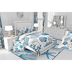 jejeloiu Boys Girls Abstract Bedding Set Twin Size, Ocean Duvet Cover Set 100% Cotton Beach Cotton Duvet Cover with 1 Pillow Case Kids Starfish Shell Teens Comforter Cover