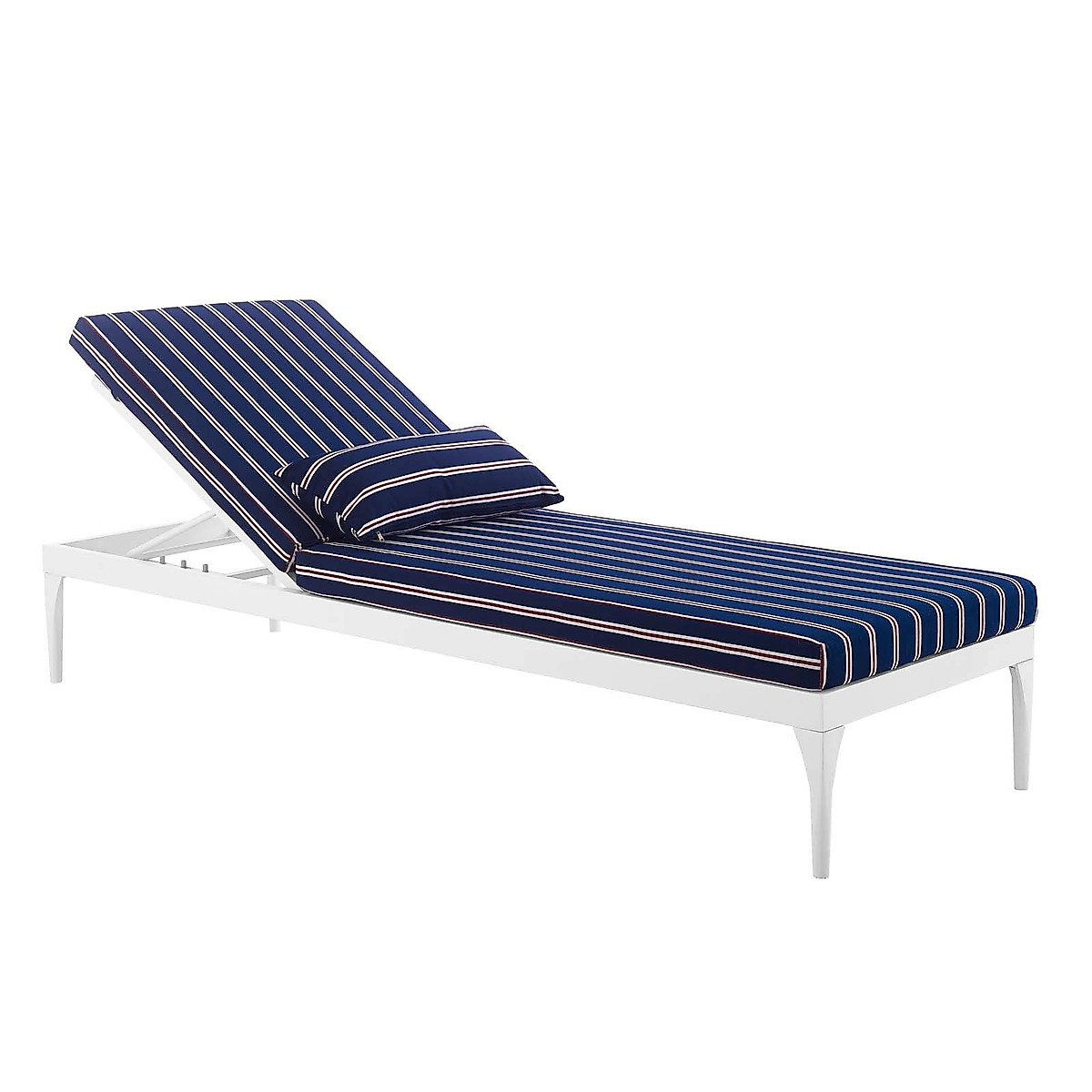 Modway Perspective Aluminum Outdoor Patio Chaise with Cushions, Lounge Chair, White Striped Navy