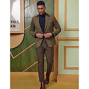 Mens Herringbone Blazer Vintage Tweed Blazer British Wool Blend Sport Coat Light Coffee L