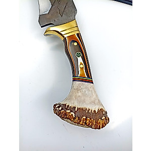 Antler Bowie Knife , 5160 Forged Steel Hunting Knife with Leather Case , Survival Knife , Camping Knife , Tactical Fixed Blade Knife , Collectible Knife , Collectors Knife