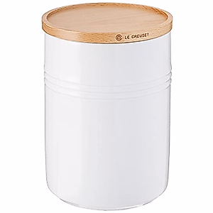 Le Creuset Stoneware Canister with Wood Lid, 2.5 qt. (5.5" diameter), White
