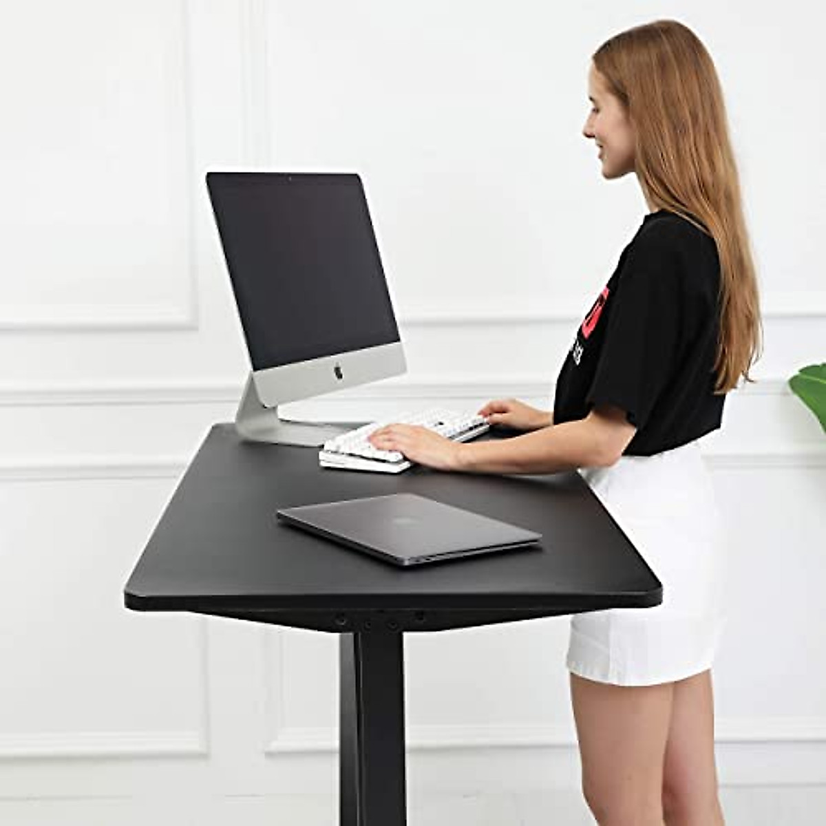 SDADI Crank Adjustable Height Standing Desk - Sit to Stand up Desk, Home Office Desk Computer Workstation, Black Frame/Black Top