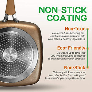 NutriChef Grill Pan 9.45'' Durable Stylish Non-stick High-Qualified Cookware, Induction PTFE/PFOA/PFOS-Free Heat Resistant Lacquer Kitchen Ware, Compatible with Models: NCCW14S & NCCW20S, 1