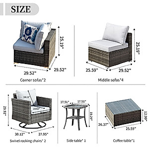 HOOOWOOO 10 Piece Patio Sectional Furniture Set with Swivel Rocking Chairs,Modern Wicker Outdoor Conversation Sofa Sets,Weather Resistant Modular L Shaped Outside Couch Set(Navy Blue)