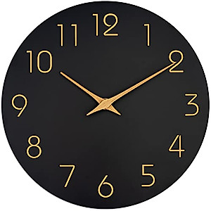 Mosewa 12 Inch Black Wall Clock Battery Operated Silent Non-Ticking - Modern Simple Minimalist Clock Decorative for Kitchen,Bedroom,Home Office,Bathroom,Living Room