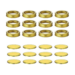 GOLDEN HARVEST 24 Pieces Canning Jar Lid and Ring WIDE MOUTH Jar Ring Bands Set Split Type LidsLeak Proof and Secure Canning Jar Caps (Gold, 86 mm)