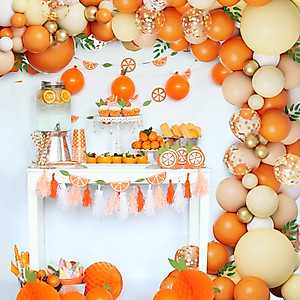 RUBFAC 141pcs Little Cutie Balloon Garland Kit Orange Yellow White Confetti Latex Balloons for Baby Shower Tangerine Theme Birthday Party Decorations