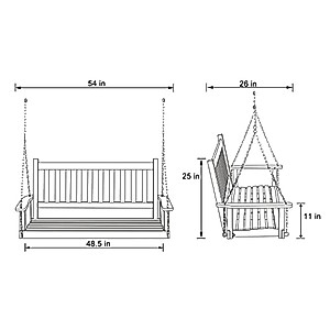 Shine Company 4216WT Maine Wood Porch Swing | Hanging Swing Bench with Chains – White