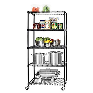 Seville Classics UltraDurable Heavy Duty NSF Solid Steel Wire Rack Storage Unit, Organizer for Garage, Warehouse, Office, Restaurant, Classroom, Kitchen, Black, 5-Tier Shelving, 36" W x 18" D