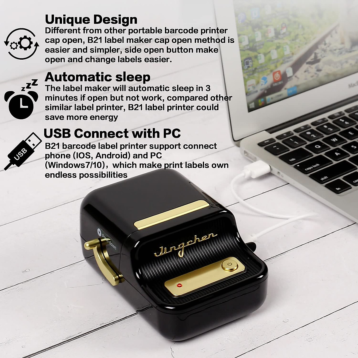 NIIMBOT Label Maker Sticker Machine D110 Thermal Label Printer Inkless Portable Bluetooth Label Sticker Maker, Mini Bulk Printer for Business Home Office Compatible iOS Android USB Rechargeable-White