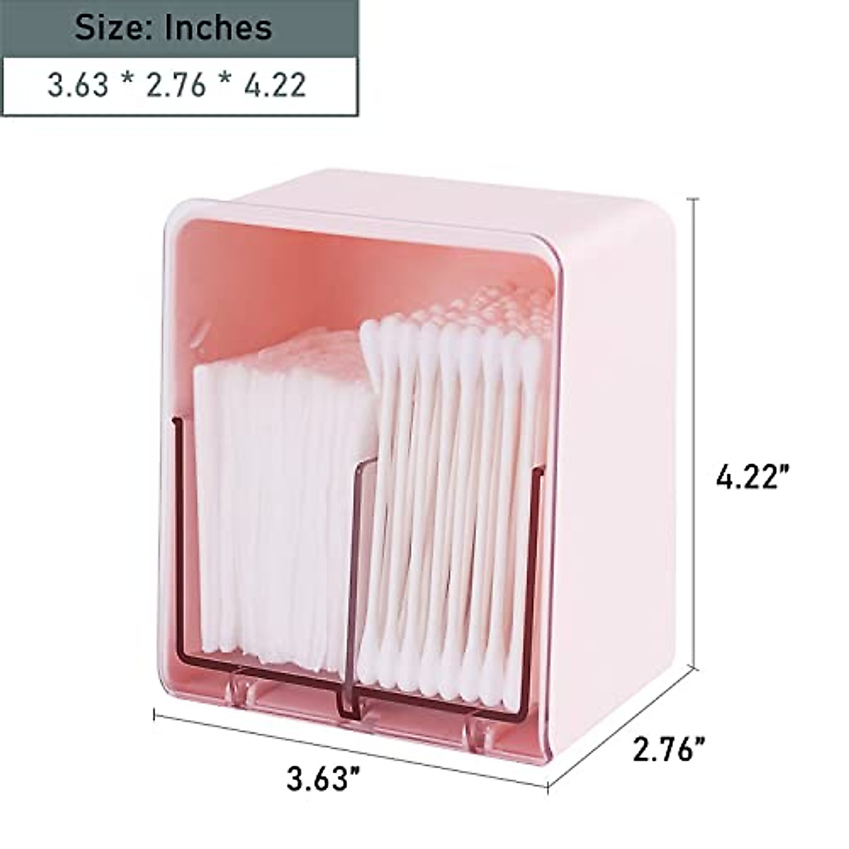 MIYACA Cotton Balls QTip Holder Canisters for Cotton Balls, Swabs, Rounds, Floss, Dispenser Container Box with 2 Compartments, Bathroom Vanity Countertop Storage Organizer, Pink