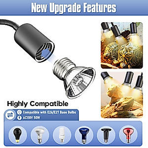 TFNN Reptile Heat Lamp, Three Head Reptile Light with Cycle Timer,UVA UVB light, dimmable Basking lamp for Tortoise, Bearded Dragon, Lizard, Snake, E26/27 Base with 4 Bulbs (50W)-Black