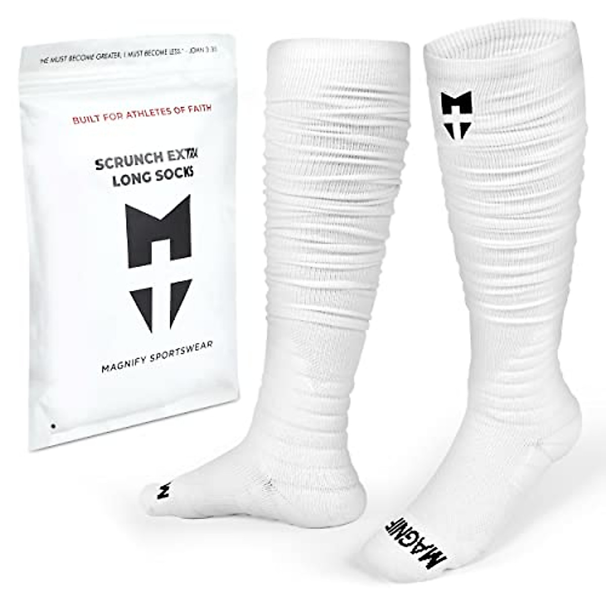 Magnify Sportswear Scrunch Football Socks for Athletes of Faith - Padded Extra Long Athletic Socks for Men, Youth, Boys, Kids