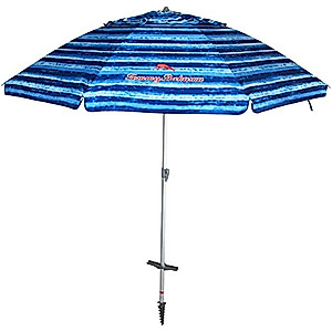 Tommy Bahama Sand Anchor 7 feet Beach Umbrella with Tilt and Telescoping Pole (Blue/White)