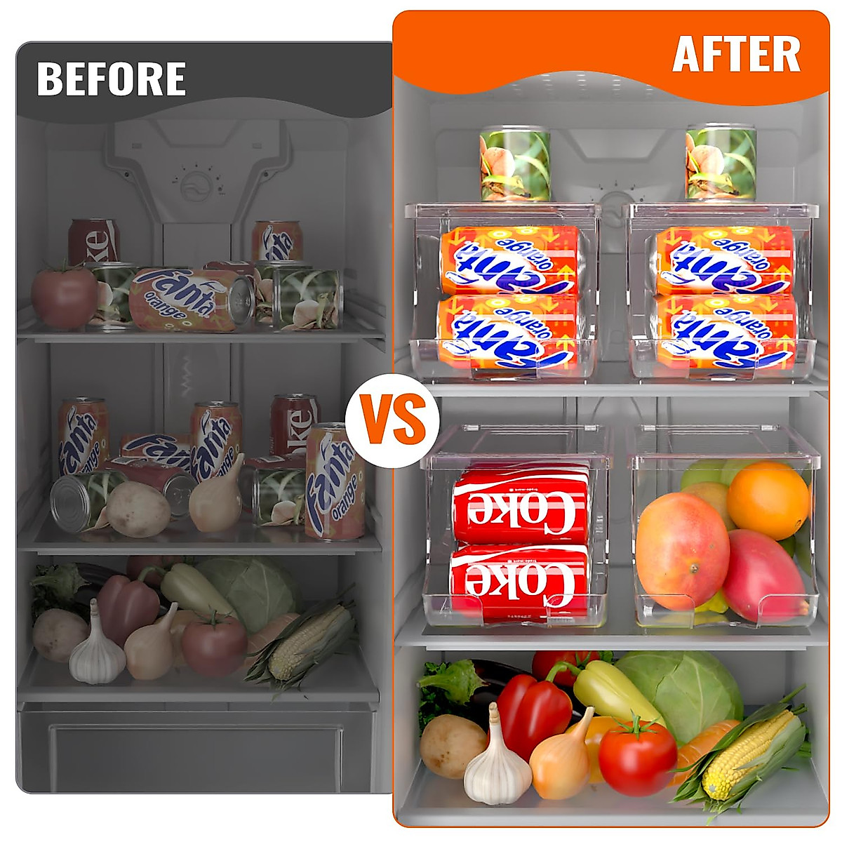 SCAVATA Soda Can Organizer for Refrigerator, Stackable Canned Food Pop Cans Container Can Holder Dispenser with Lid for Fridge Pantry Rack Freezer, Clear Plastic Storage Bins, Holds 12 Cans Each