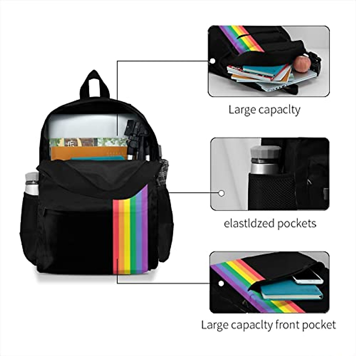 Rainbow Pride Lgbtq Strip Backpacks Bookbag Laptop School Bags Travel Casual Business Daypack For Adults Students