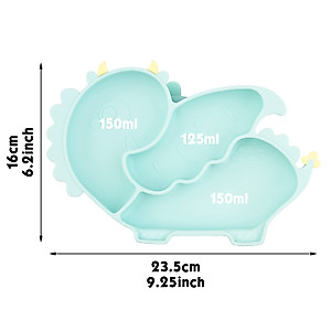 Linowos Silicone Suction Plate for Toddlers - Self Feeding Training Divided Plate Dish and Bowl for Baby and Toddler, Fits for Most Highchairs Trays (Cyan)
